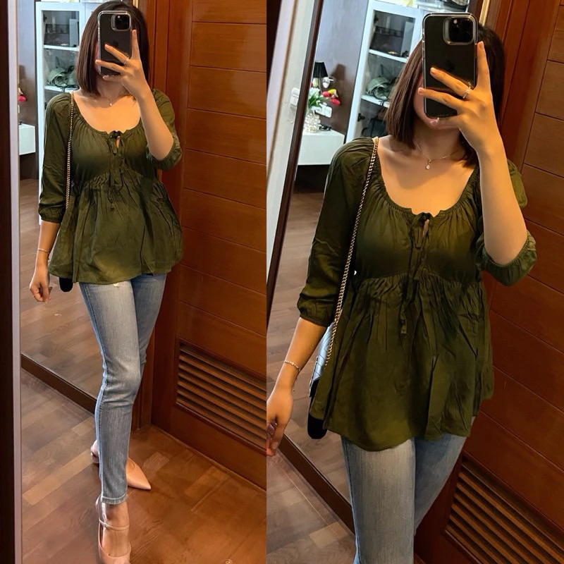 SABRINA TOP DRAWSTRING TOP TOP TOP 3/4 BUSUI FRIENDLY CLOTHES | Shopee ...