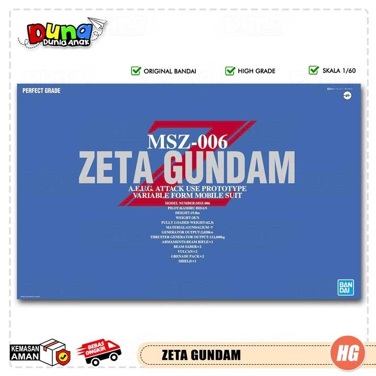 Pg ZETA GUNDAM PERFECT GRADE 1/60 Gunpla Model Kit Original Bandai ...