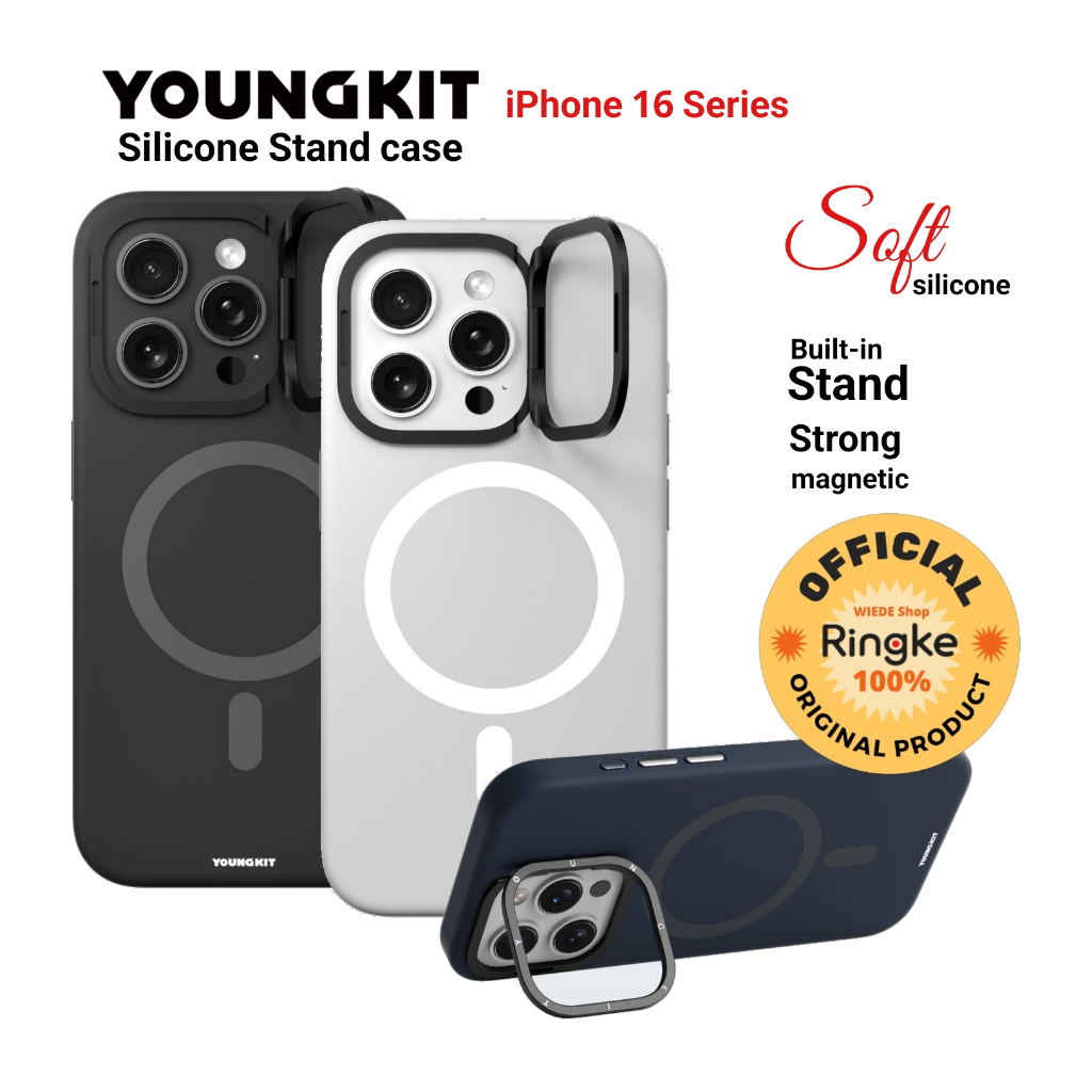 Case iPhone 16 Pro Max 16 Pro YOUNGKIT Magsafe Cream Silicone Stand Casing | Shopee Malaysia