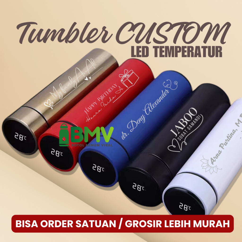 TERMOS Custom Tumbler Engraved Name Logo Stainless Steel LED Thermos ...