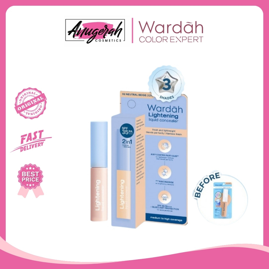 Wardah Lightening Liquid Concealer 6gr - Medium To High Coverage Concealer Contains SPF 35 PA ...