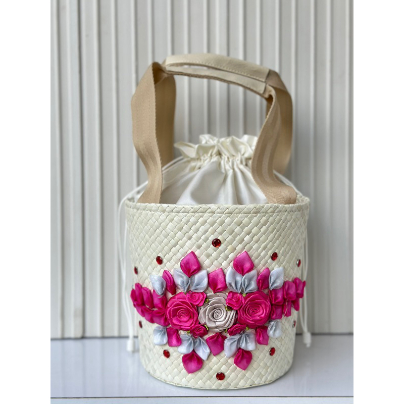 VISBAN HANDLE FLOWER BUCKET Parcel Bag woven pandan bag hampers ...