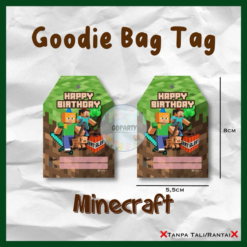 GANTUNGAN Minecraft GOODIE BAG TAG TAG HANGTAG Hanger HAMPERS BIRTHDAY ...