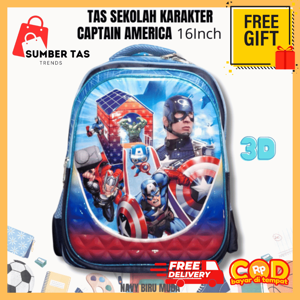 Captain AMERICA 3D School Bag Wide Size Boys Backpack CAPTAINAMERICA ...