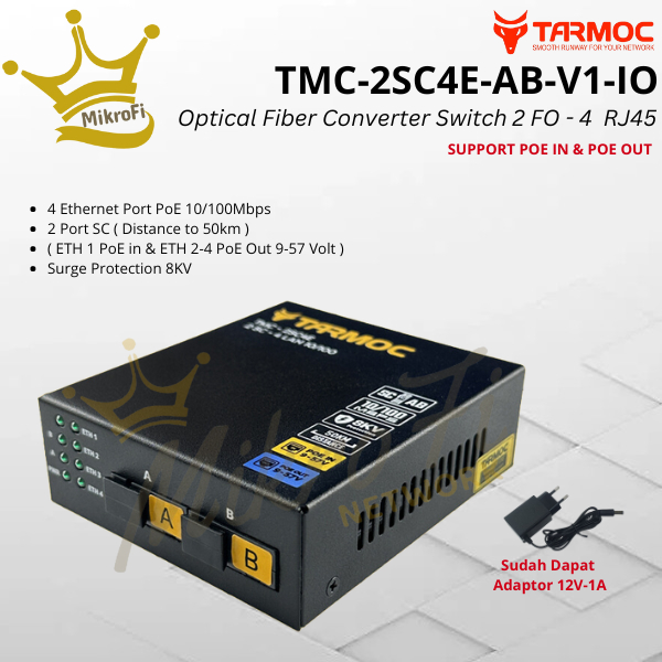 Tarmoc TMC-2SC4E-AB-V1-IO | Media Converter Switch 2FO 4LAN/2 FO 4 LAN 10/100Mbps POE IN & POE ...