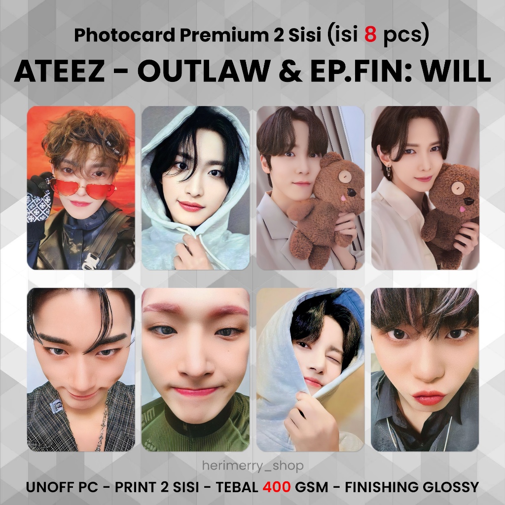 (CONTAINS 8 PCS) Photocard ATEEZ OUTLAW Ep.FIN: WILL - PC 2 SIDES KPOP ...