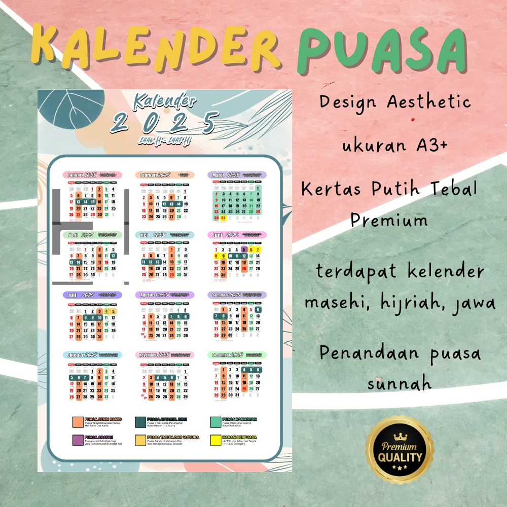 PUTIH 2025 Sunnah Fasting Calendar Beautiful Aesthetic Design Large ...