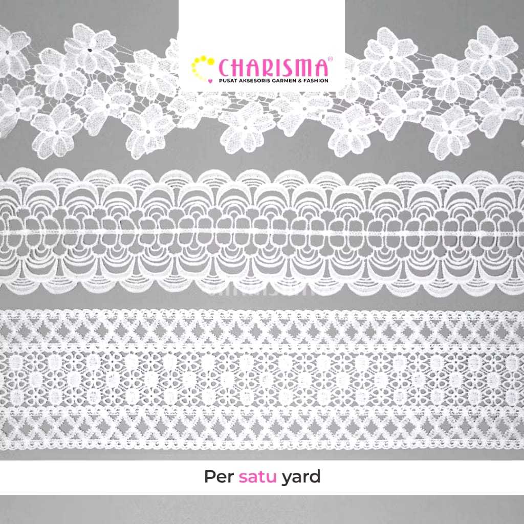 PUTIH Charisma White Guipper Embroidered Lace -/ Embroidered Edge Lace ...