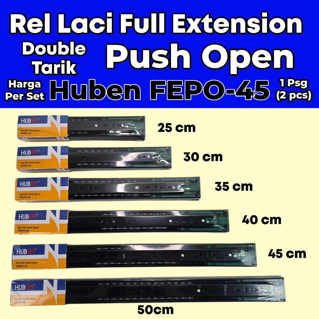 Huben Drawer Rail FEPO-45 Push Open 25 30 35 40 45 50 Full Extension ...