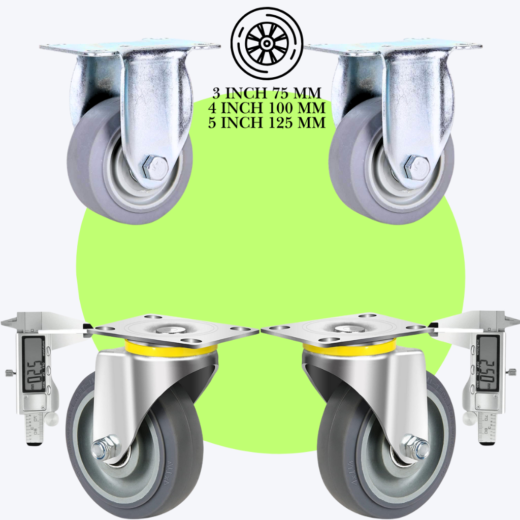 Troly PU RUBBER HEAVY DUTY GRAY WHEELS 900 KG THICK DOUBLE BEARING LIVE ...