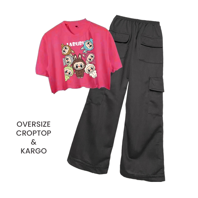 Labubu Character Girls Cargo Crop Top Suit | Viral Girls Clothes Sets 6 ...