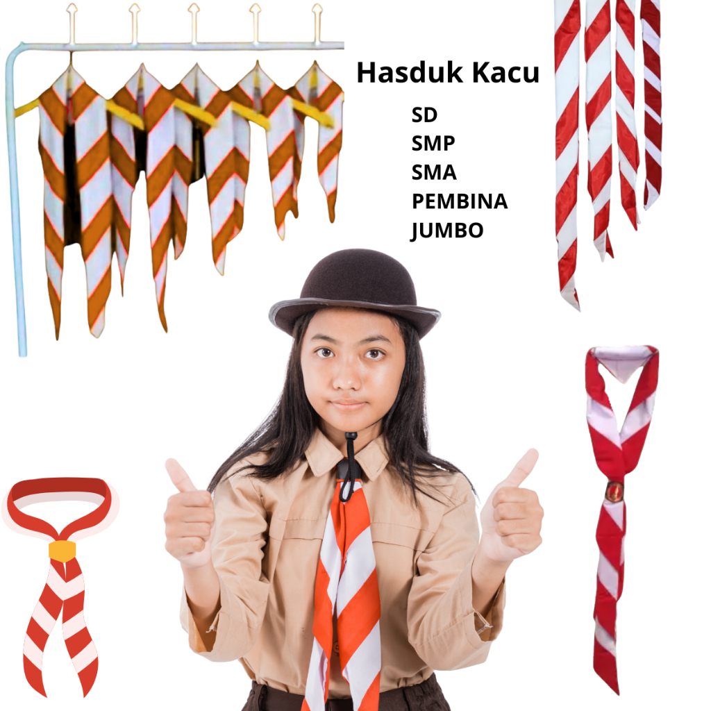 MERAH PUTIH Kacu Hasduk Scout Tie Red and White Scout Tie Elementary ...