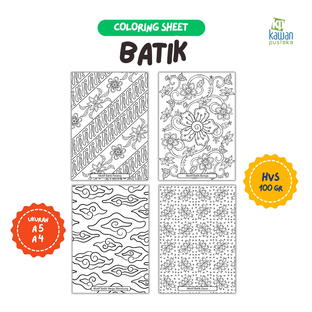 Coloring Sheet/Coloring Paper/Coloring Sheet - Batik Theme - A4 & A5 ...