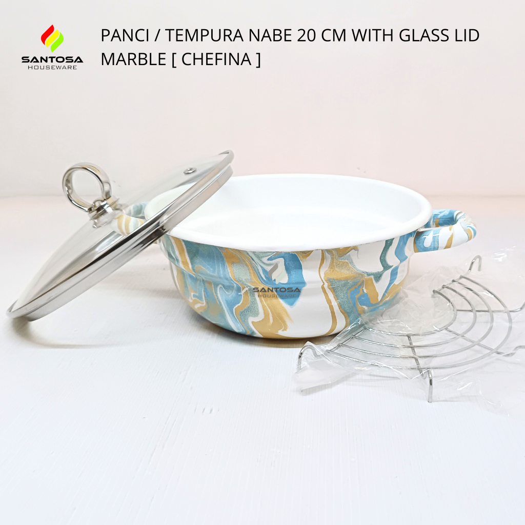 Nabe Tempura Pan 20 cm With Glass Lid Marble [ Chefina ] | Shopee Malaysia