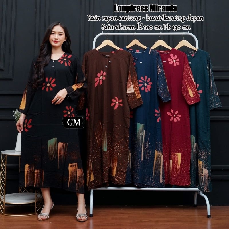 Busui long dress with front buttons in rayon fabric, cool and ...