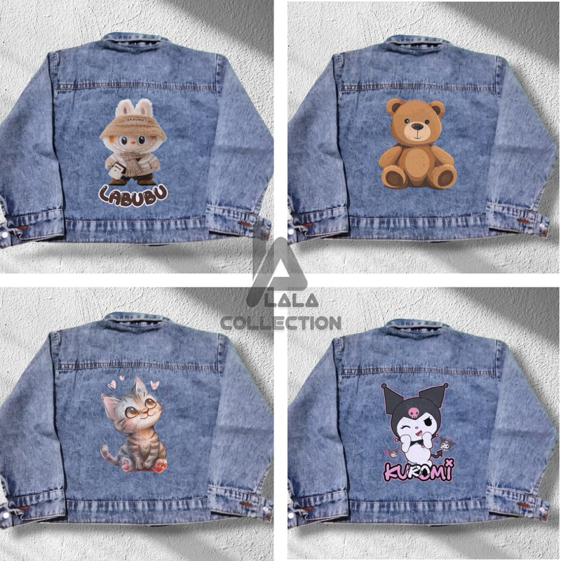 Girls' Jean Jacket, Labubu Teddy Bear Cat Kuromi Screen Printed Variant ...