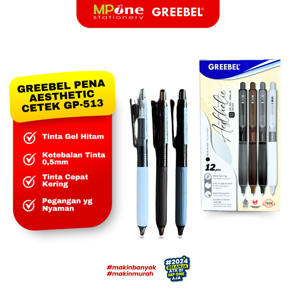 (1 PCS) Greebel Aesthetic Gel Pen GP-513 Black Ink 0.5mm / Greebel ...