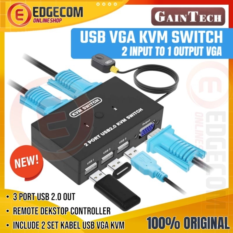 Vga USB KVM Switch 2 Port sharing USB Mouse Keyboard Monitor + Free 2 ...