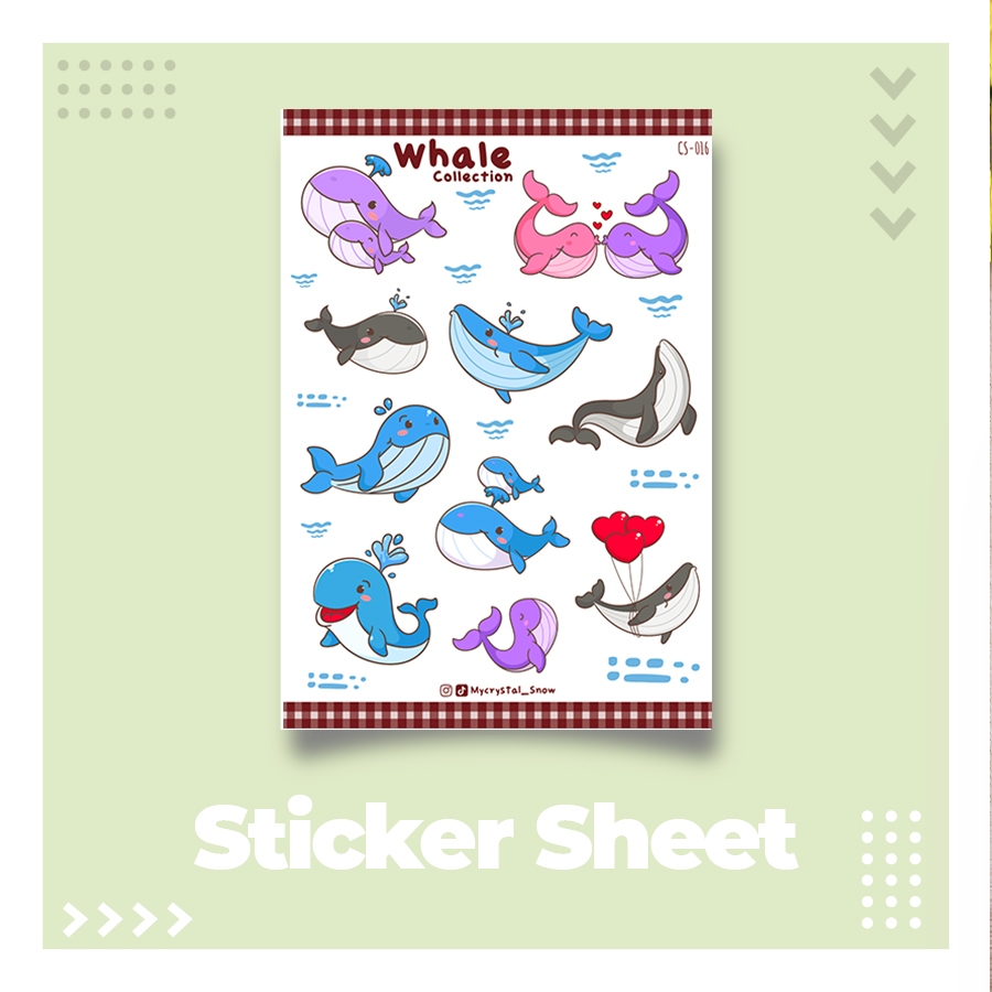 Sticker Sheet | Collection of Colorful Cute Whale Stickers | For Deco ...