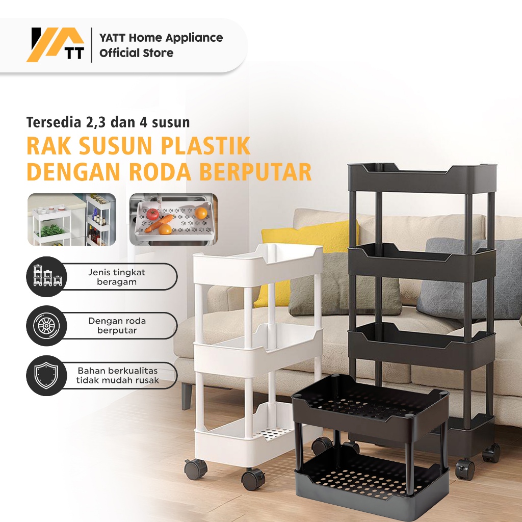 Yatt 2/3/4 Tier Multi-Purpose Plastic Kitchen Rack With Wheels/Plastic ...