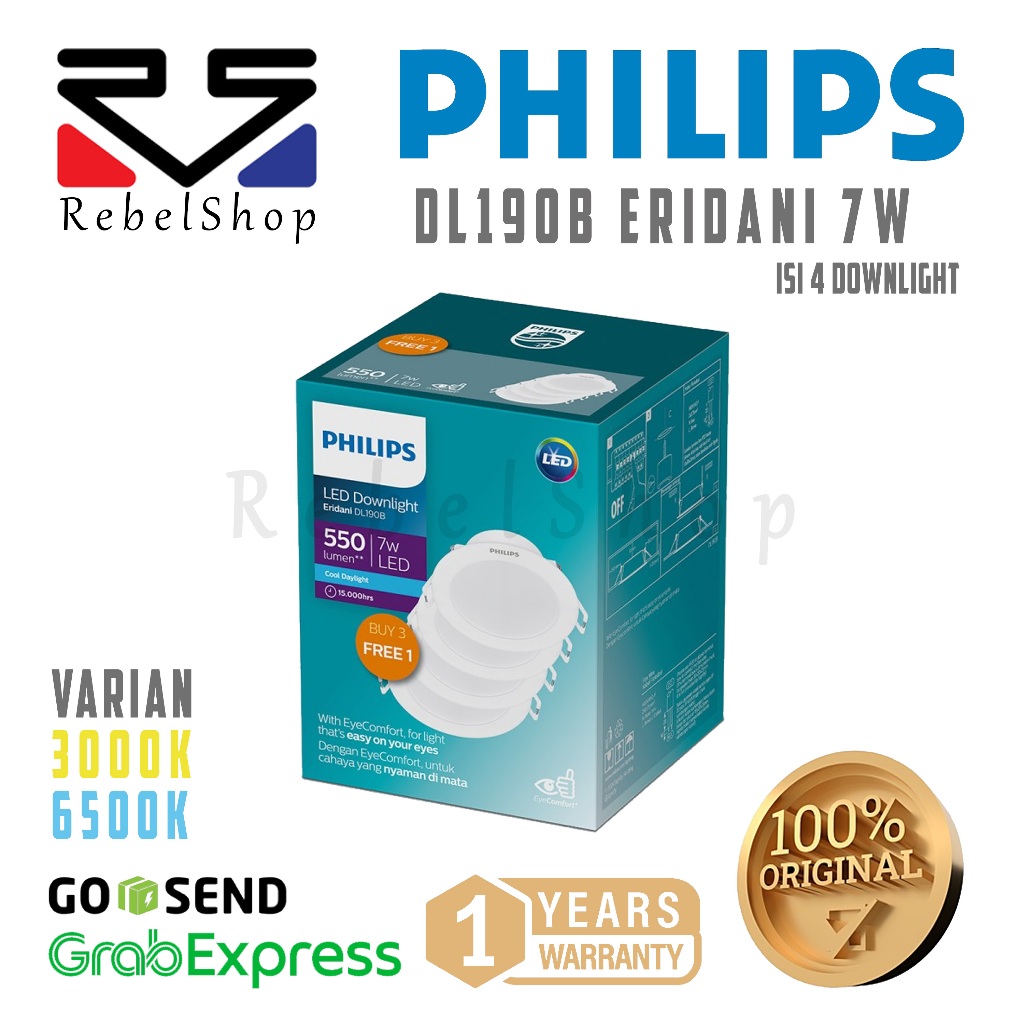 Philips Eridani Multipack LED Downlight DL190B 7 Watt Round - 3 Free 1 ...