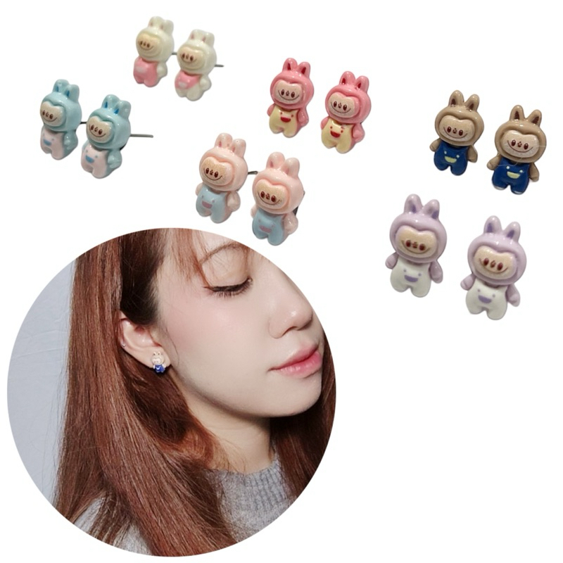 Labubu Character Piercing Earrings Full Body Doff Stud Earrings Clay ...