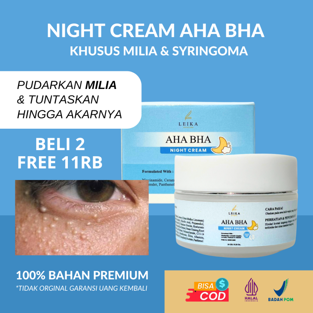 Milia Night Cream AHA BHA Leika Skincare Acne Remover Milia AMPUH BPOM ...