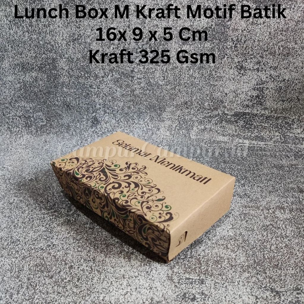 Lunch Box M Brown Kraft Paper Laminated Batik Motif "Enjoy" 16x9x5 ...