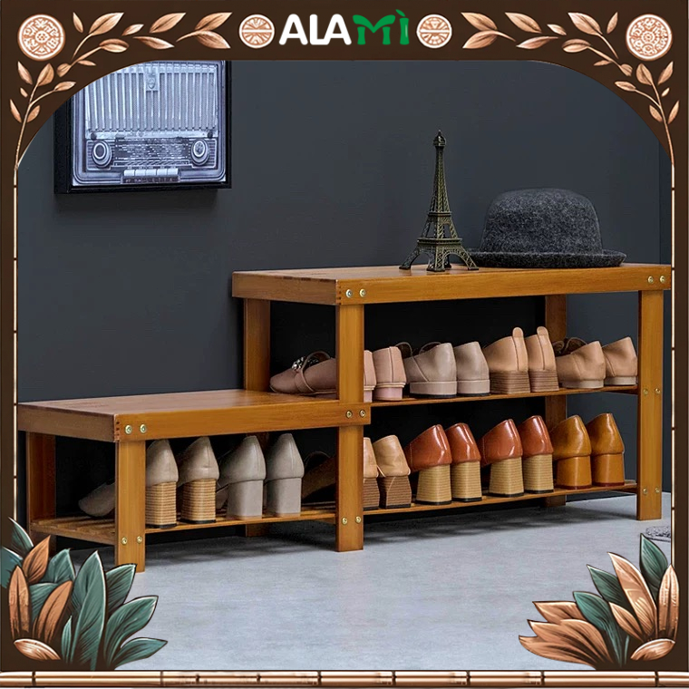 KAYU Natural Sitting Shoe Rack Closed Stacking Shoe Rack Aesthetic ...