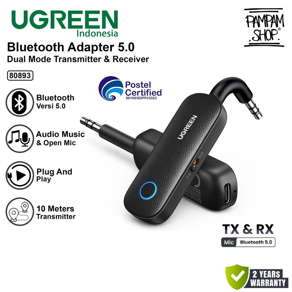 Ugreen 80893 Bluetooth Audio Receiver 5.0 Transmitter 2 IN 1 With 3.5mm Jack AUX Dual Connection ...