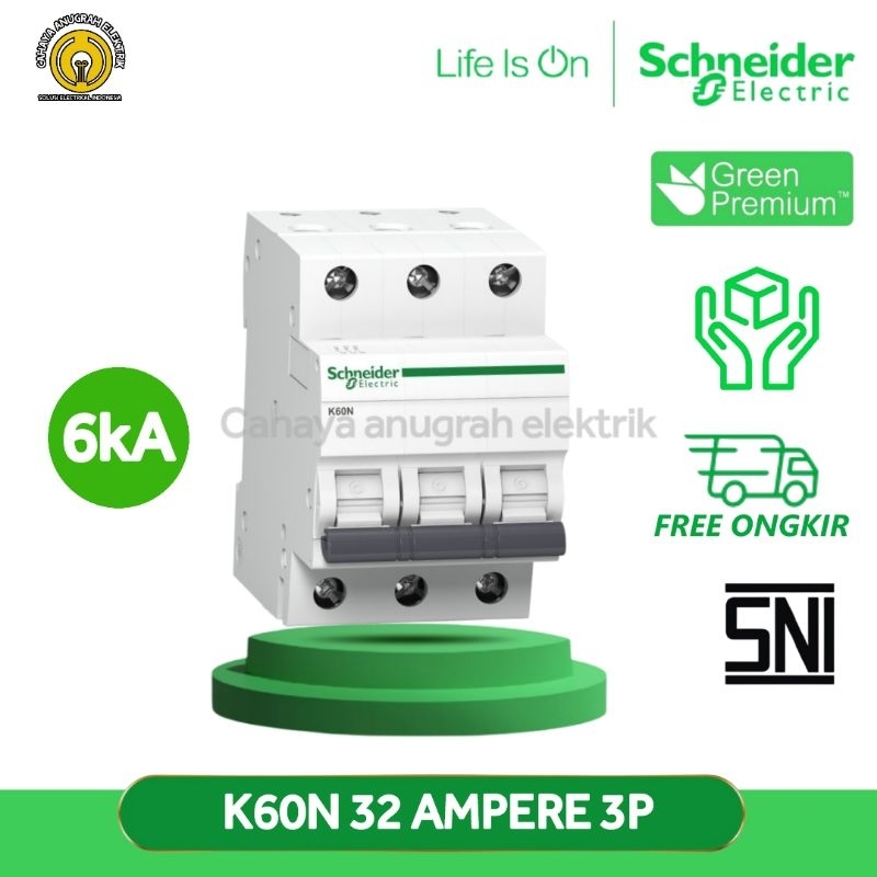 Mcb Schneider 32 Ampere 3P / MCB 32 Ampere 3 PHASE / MCB 32A 3P 6KA ORIGINAL | Shopee Malaysia