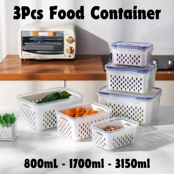 Food Storage Box with Strainer Fruit Vegetable Basket Food Fridge ...