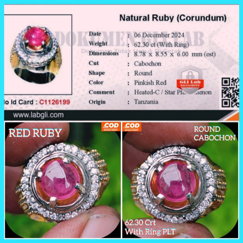 NATURAL RED RUBY GEMS RING STONE (FREE MEMO) A403 | Shopee Malaysia