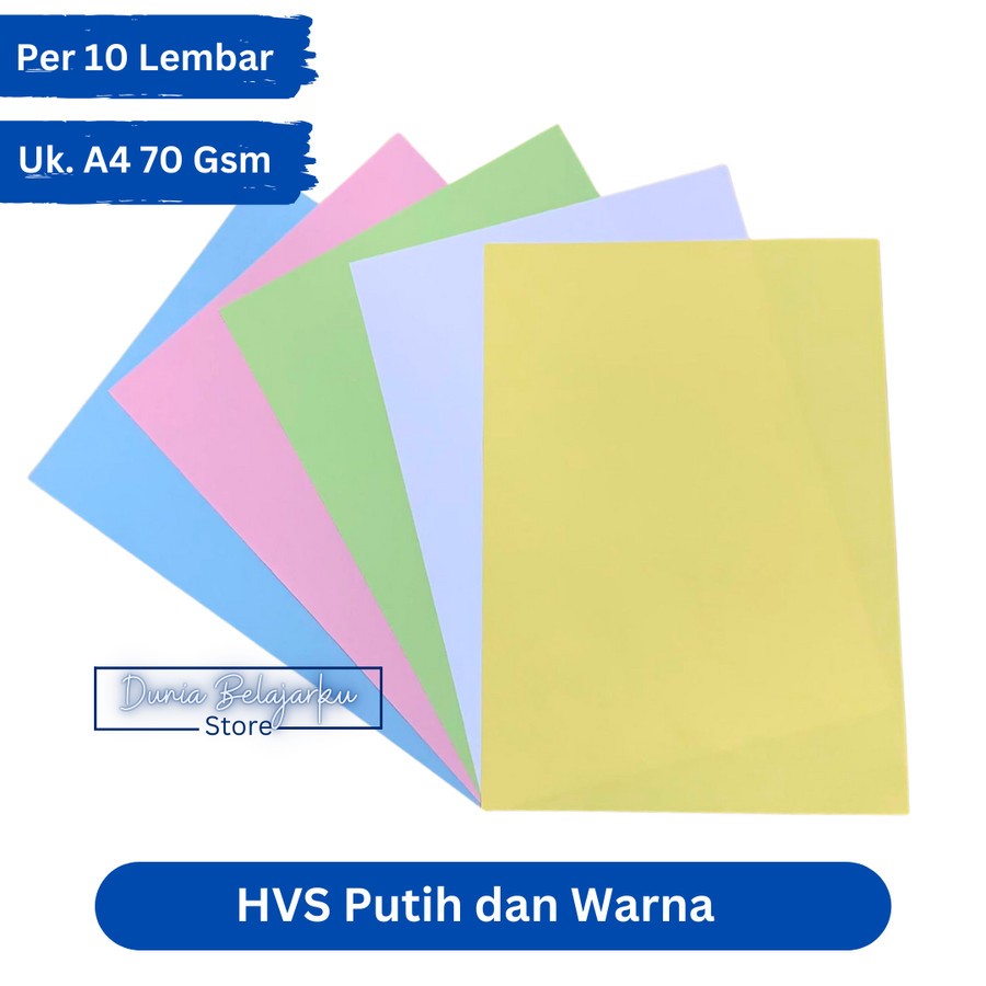 HIJAU PUTIH A4 Color HVS Paper 70Gsm White Pink Green Blue Yellow [10 ...
