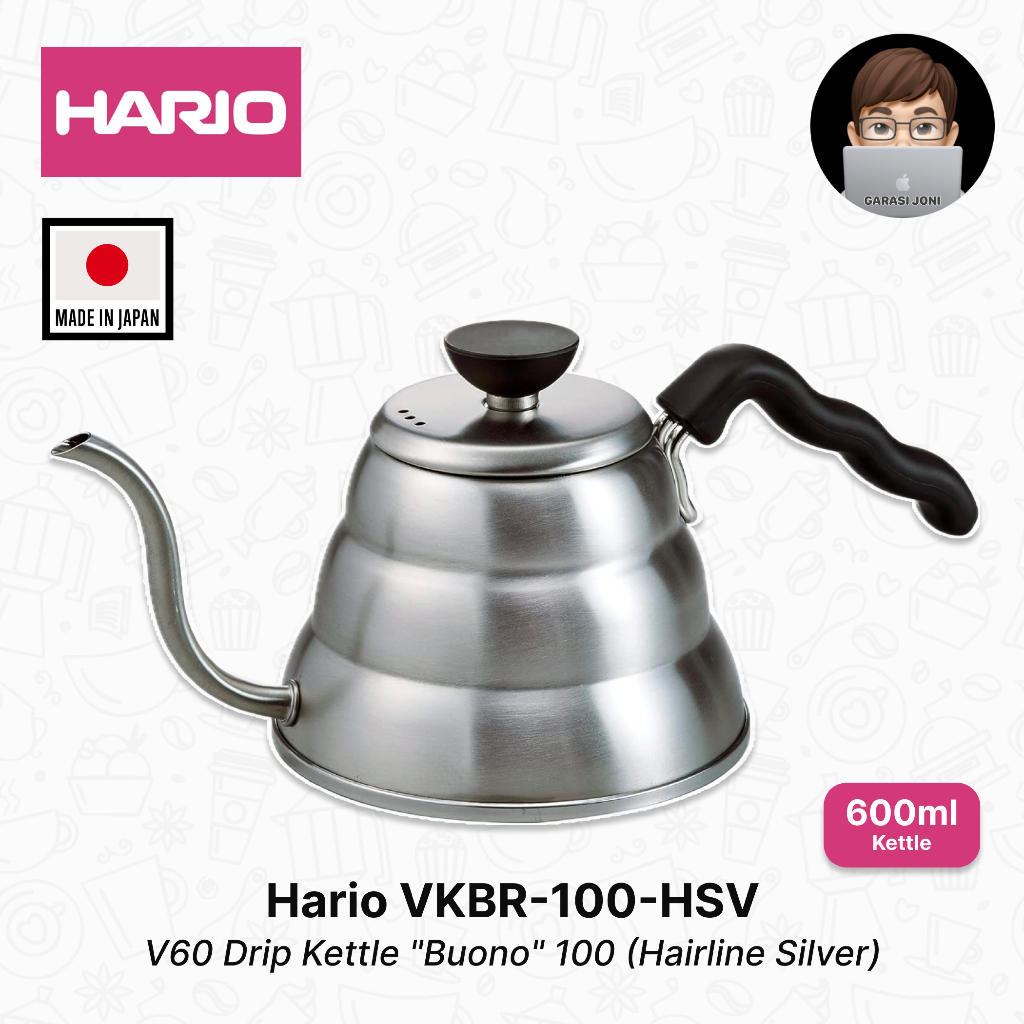 Hario V60 Drip Kettle Buono VKBR-100-HSV 600ml Made in Japan - Hairline Silver | Shopee Malaysia