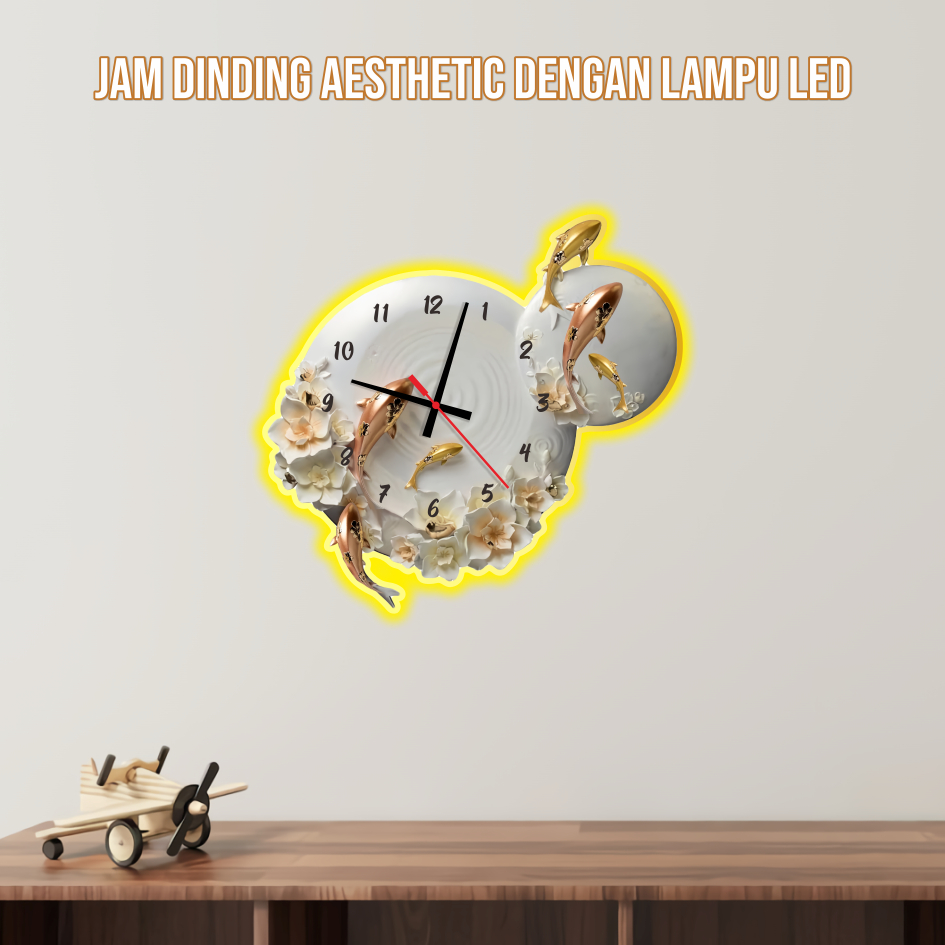 Aesthetic Wall Clock, Character Lamp FLOWERING Goldfish, Living Room ...