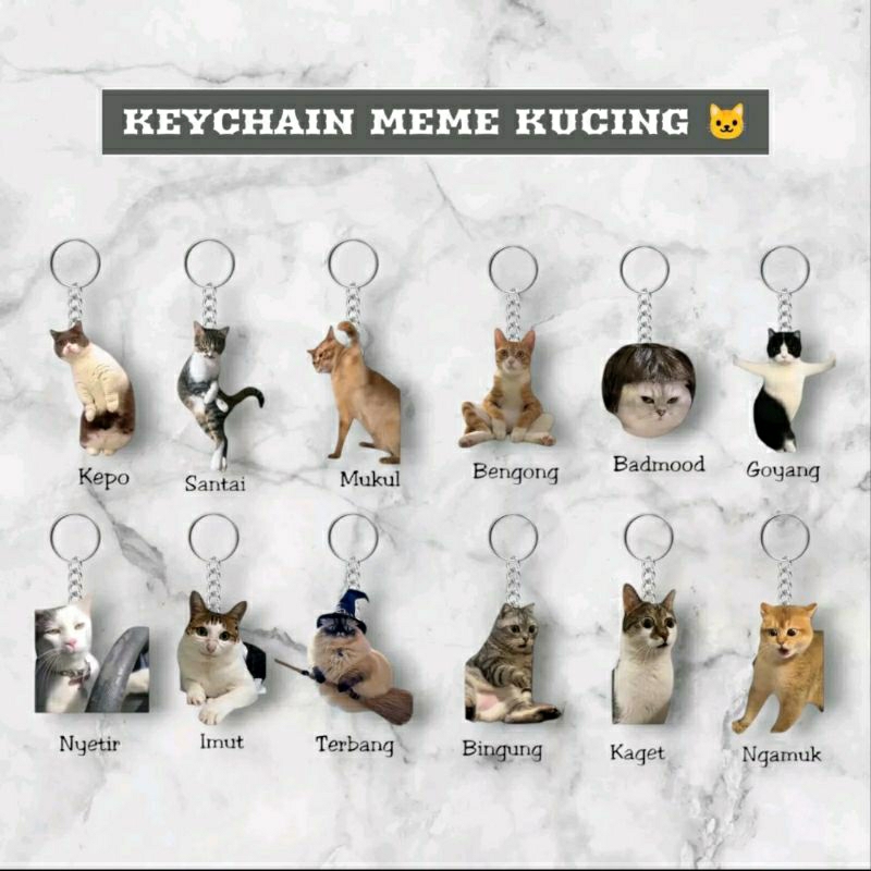 GANTUNGAN Acrylic Cute Cat Meme Keychain | Cute Cat Bag Hanger | Meme ...