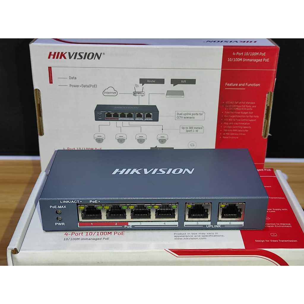 Hikvision Uplink Router PoE-10/100M DS-3E0106P-E/M 4+2 PoE Switch Hub ...
