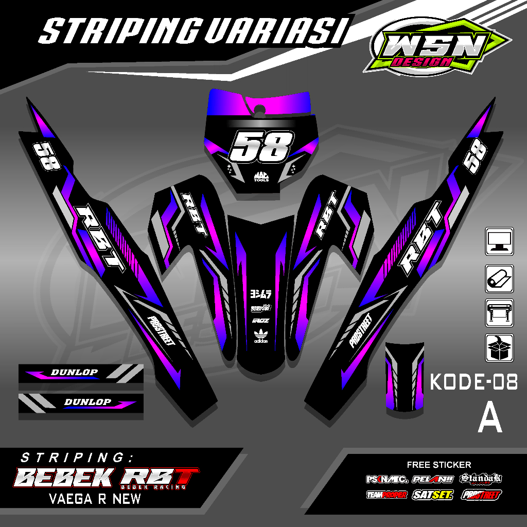 Yamaha VEGA R NEW MOTORCYCLE RBT DUCK MODIF SUPERMOTO Striping Sticker ...