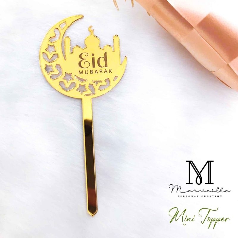 Eid Mubarak rave mirror mini cake topper | Small engraved cake ...