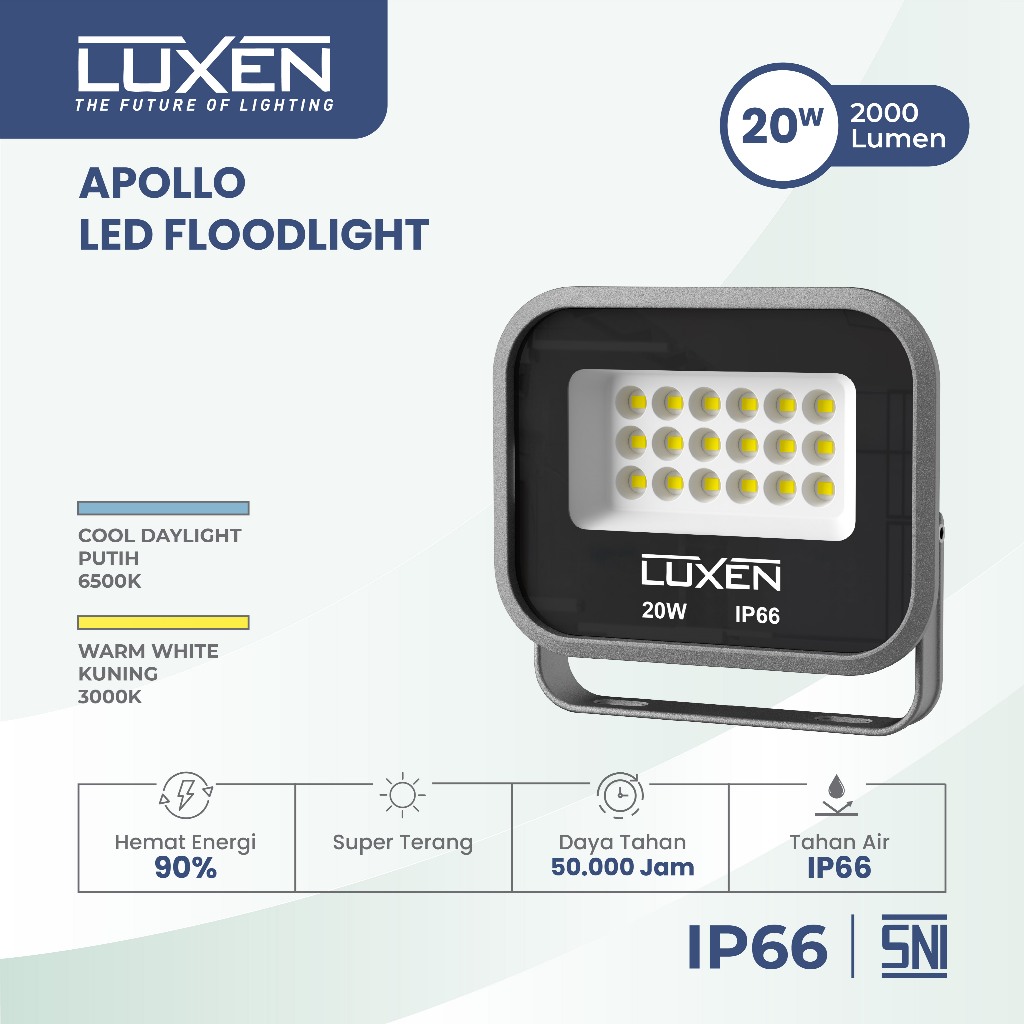 PUTIH CAHAYA Luxen Apollo Flood Light LED Spotlight 20 Watt White and ...