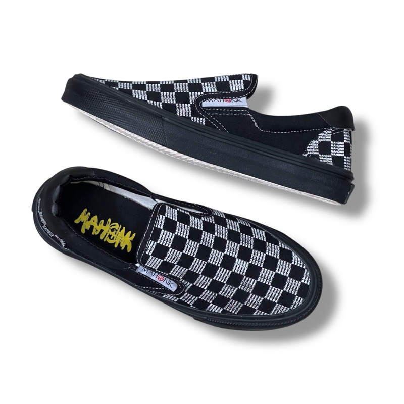 HITAM LOKAL Mahonk SHOES - Men's and Women's Black Chess Motif Slip On ...