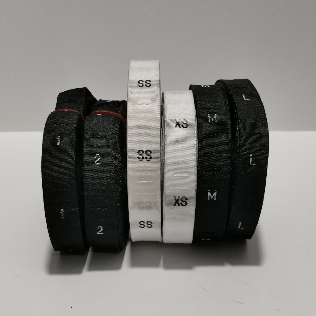 White / Black Letter and Number Embroidery Size Label Woven Clothing ...