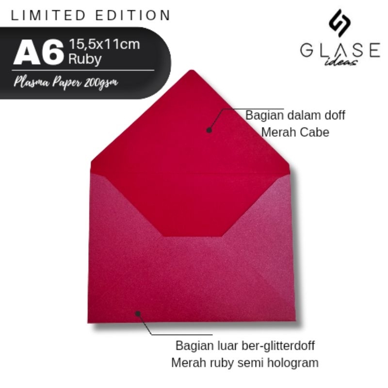 Limited EDITION Thick Ruby Envelope A6 15,5x11cm Plasma 200gr Plain vintage aesthetic envelope ...
