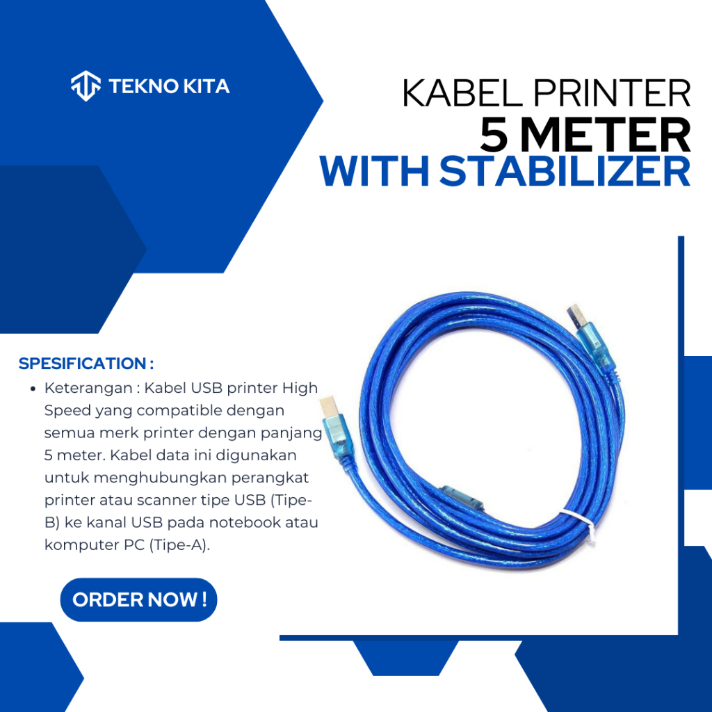 Universal HQ TRANSPARENT BLUE R-ONE USB PRINTER CABLE-5 METER LONG ...