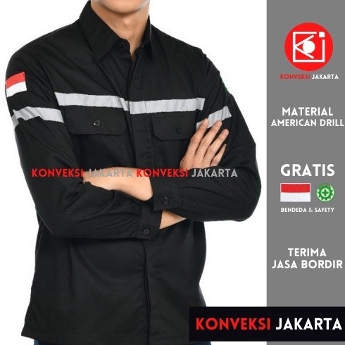 HITAM KEMEJA Wearpack Shirt Safety Shirt K3 Mine Project Long Sleeve ...