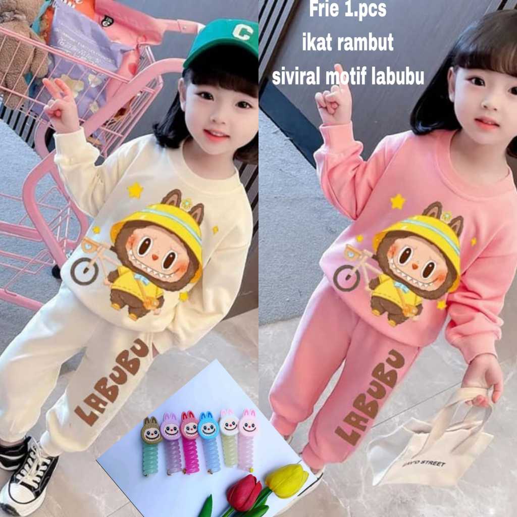 One Set Viral Labubu motif Jogger Set for girls knitted material with ...