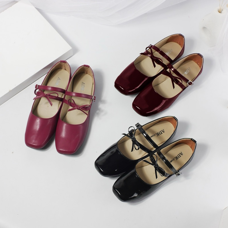 Adk shoes NOONA flatshoes decorated with burgundy ribbon buckles ...