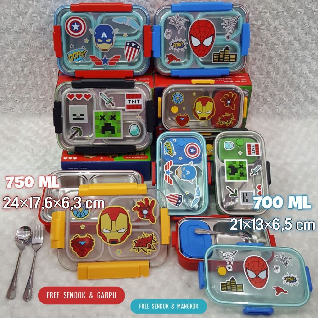 Marvel and Minecrfat Stainless Lunch Box / Spiderman Stainless Lunch ...