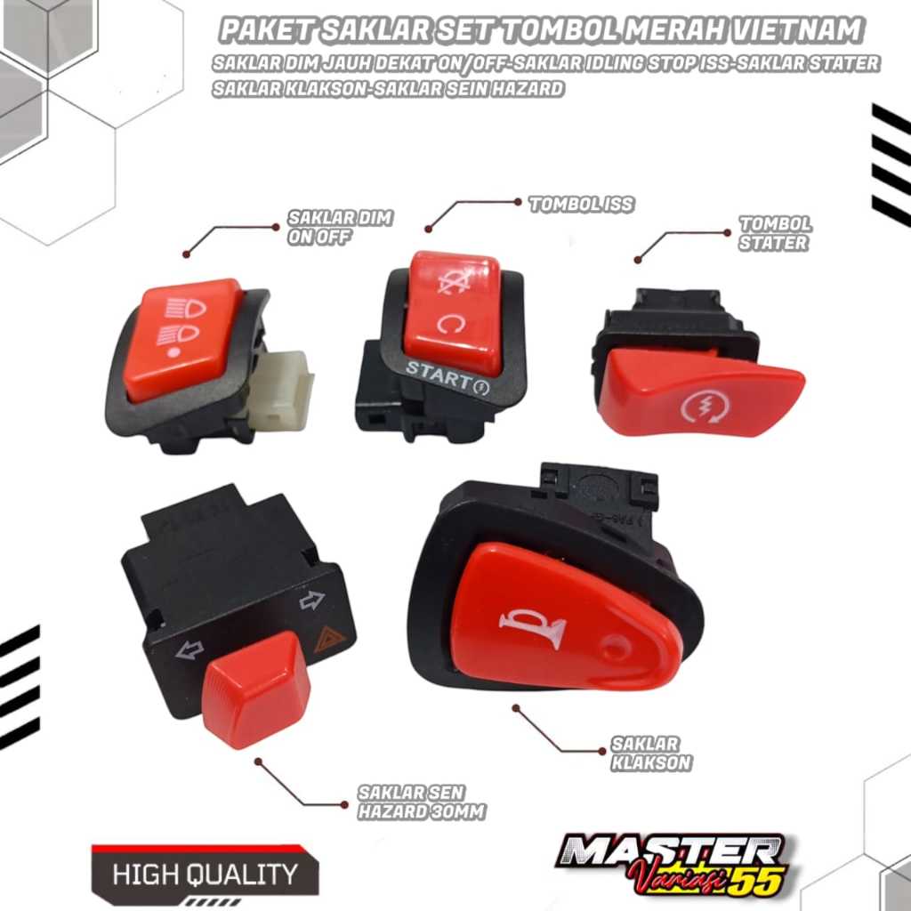 TOMBOL MERAH Button PACKAGE ENGINE STATER IDR STOP ISS SWITCH DIM ON ...